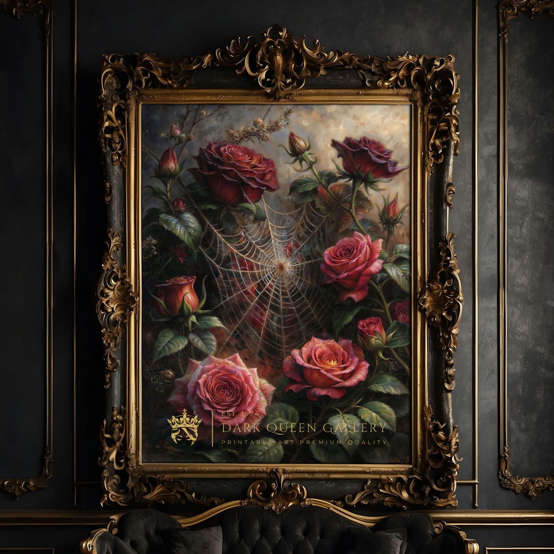 Gothic Spider Web Rose Bush Print: Dark Academia Wall Art (digital ...