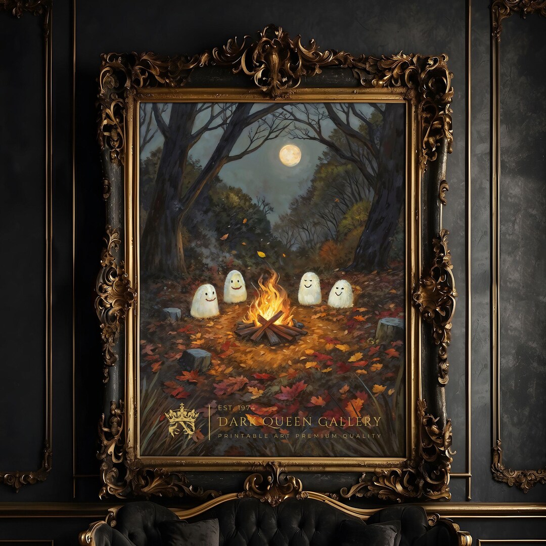 Ghosts by the Fire Art | Cozy Halloween Print | Spooky Cottagecore Wall ...