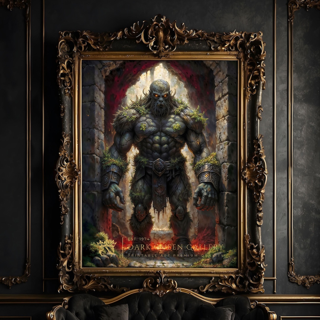Guardian Golem Gothic Print - Dark Fantasy Mythology Wall Art | Digital ...