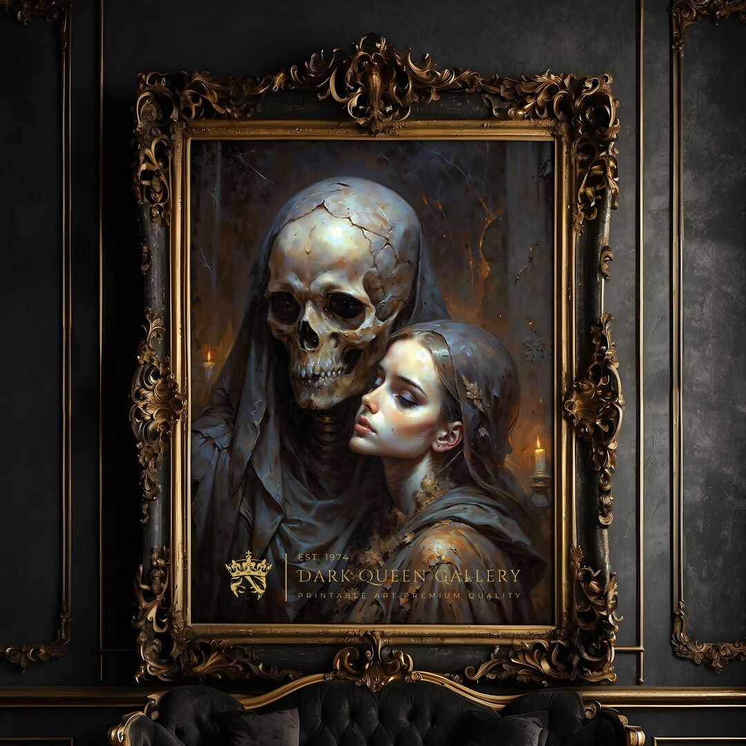 Gothic Skull Embrace Print: Macabre Dark Academia Wall Art Decor ...