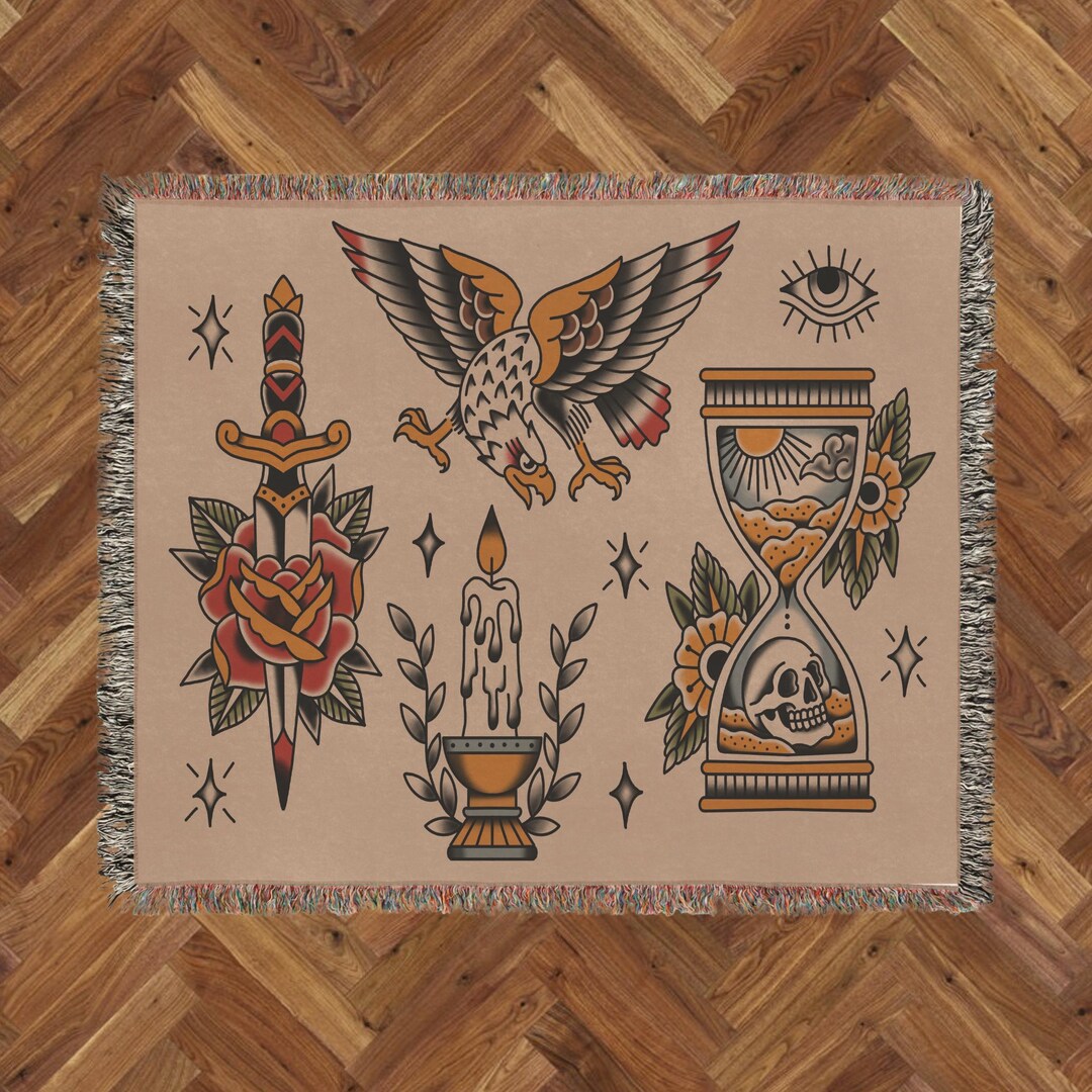 Traditional Tattoo Cotton Throw - Etsy