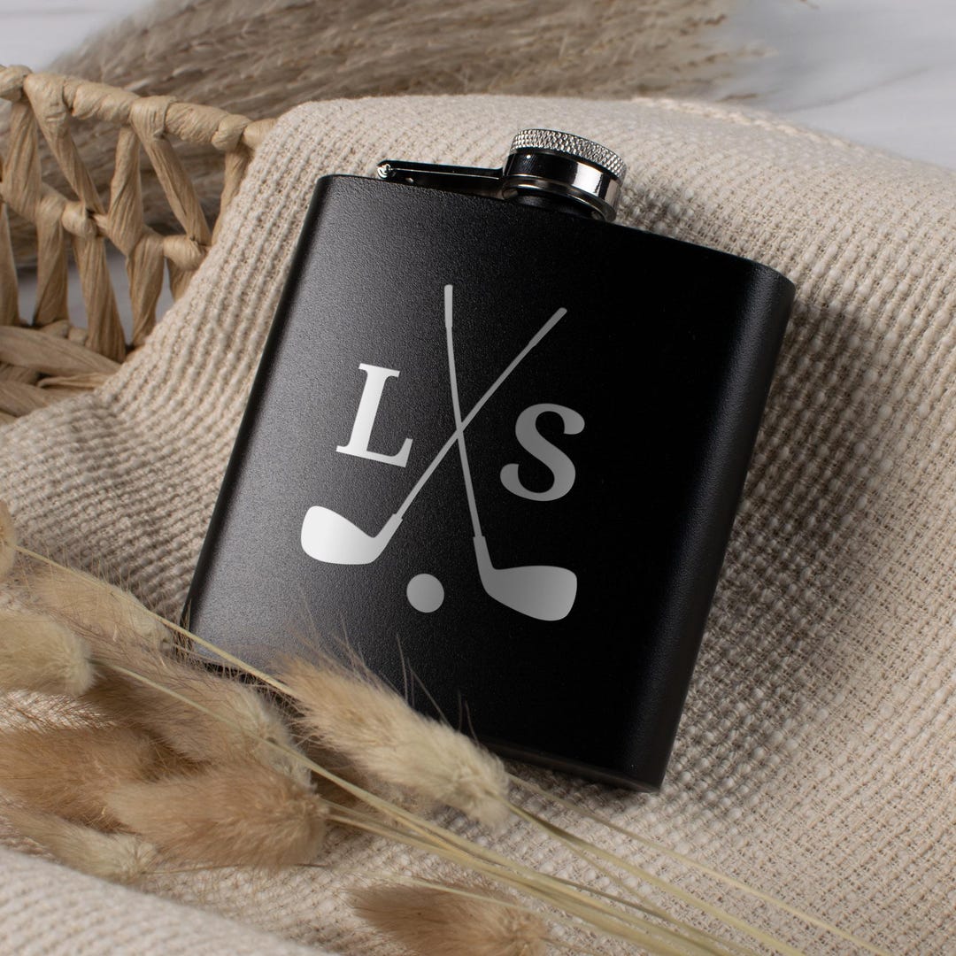Crossed Clubs Custom Laser Engraved Golf Flask, Personalized Barware ...