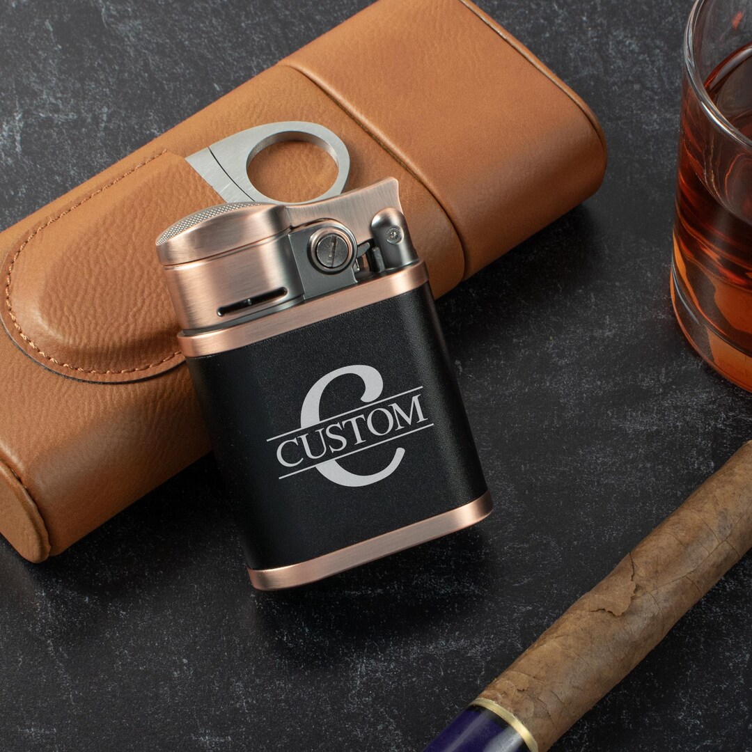 Silky Split Initial Custom Front and Back Cigar Lighter, Laser Engraved ...