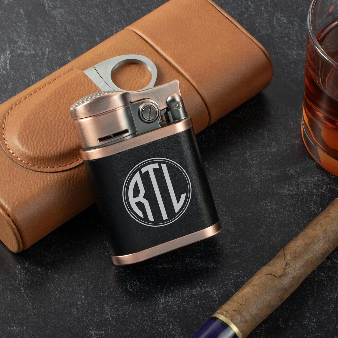 Circle Monogram Custom Front and Back Cigar Lighter, Laser Engraved ...
