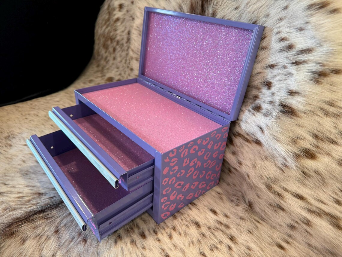 Western Leopard Print Mini Kobalt Purple Tool Box - Customized With ...
