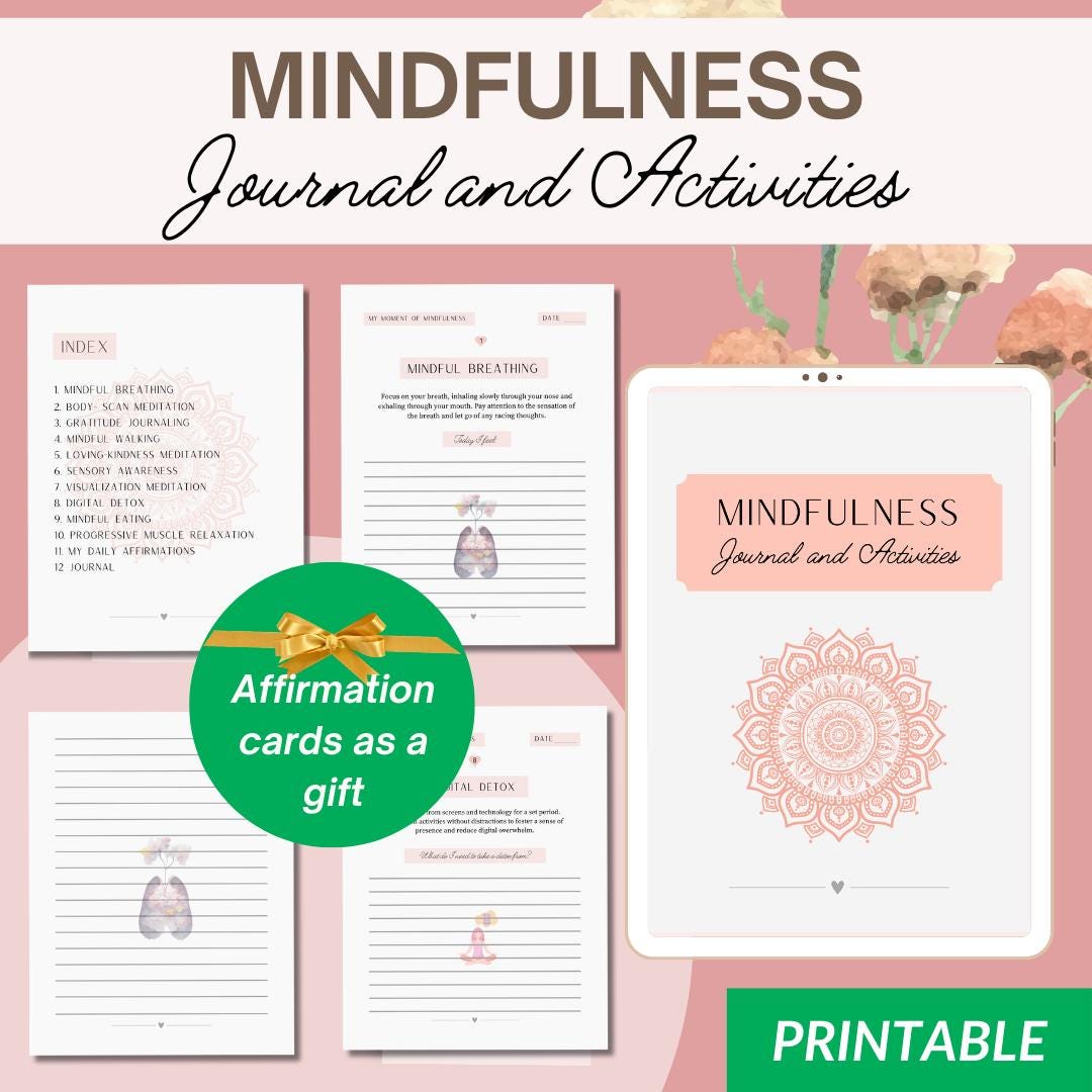 Mindfulness Journal and Activities, Self-care Mental Health Journal ...