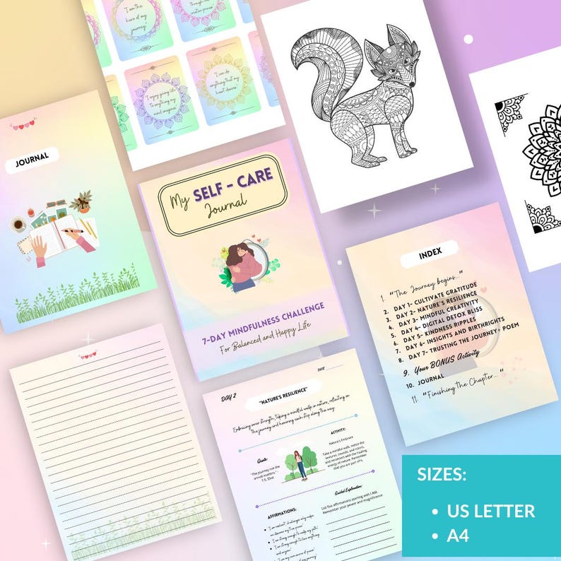 Self Care Journal, 7 Day Mindfulness Challenge Journal, Affirmation ...