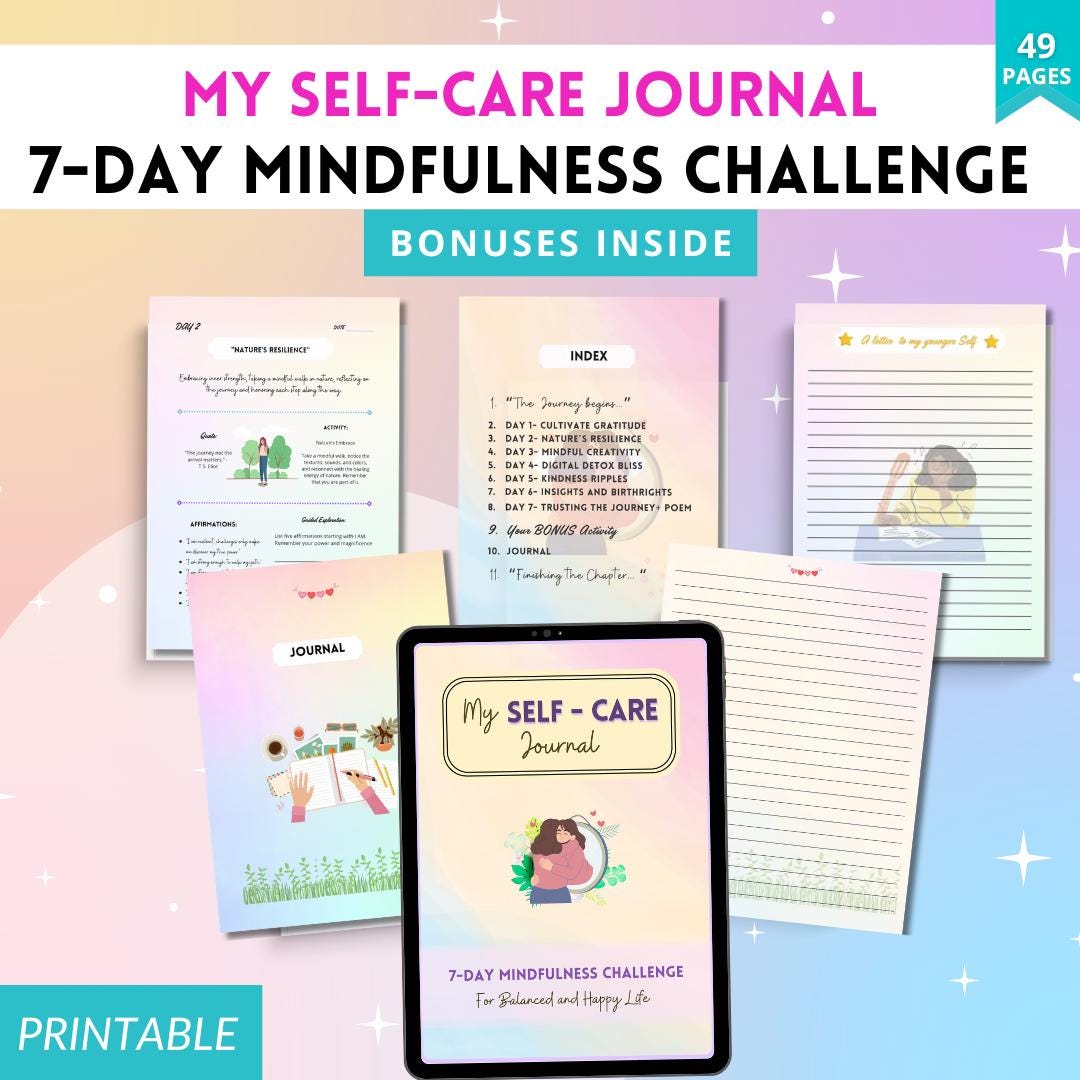 Self Care Journal, 7 Day Mindfulness Challenge Journal, Affirmation ...