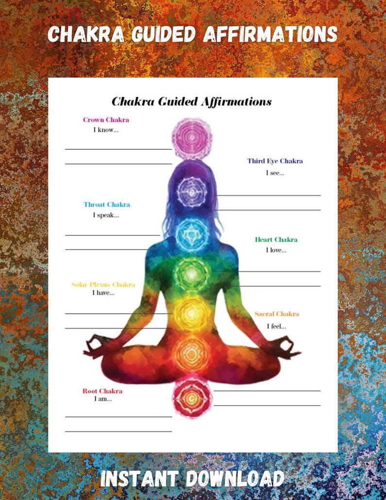 Chakra Guided Affirmations, Fill in Sheet, Positive Mindset Worksheet ...