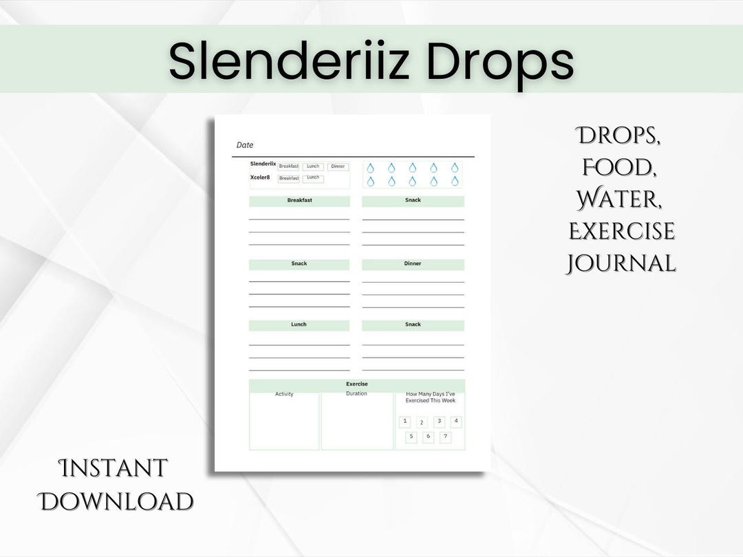 Slenderiiz Drops Food Journal, Daily Food Diary, Meal Planner, Food Log ...