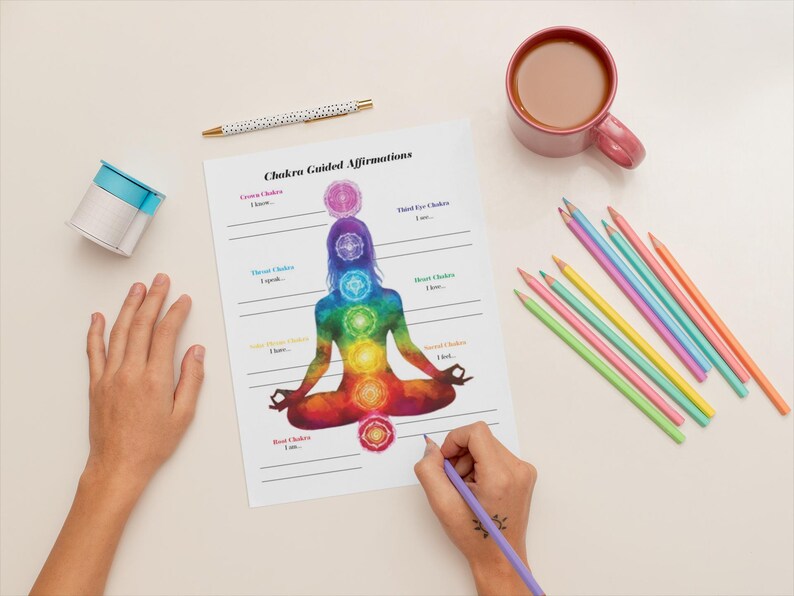 Chakra Guided Affirmations, Fill in Sheet, Positive Mindset Worksheet ...