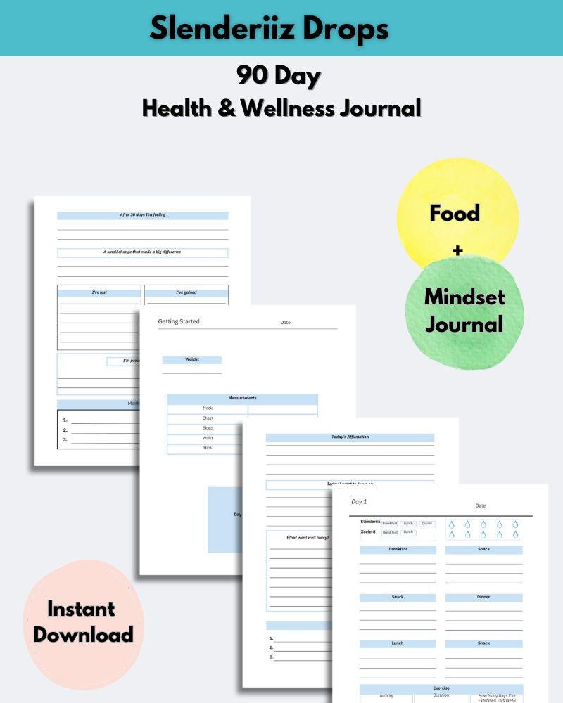 90 Day Slenderiiz Drops Journal, Daily Food Tracker, Mindset Journal ...