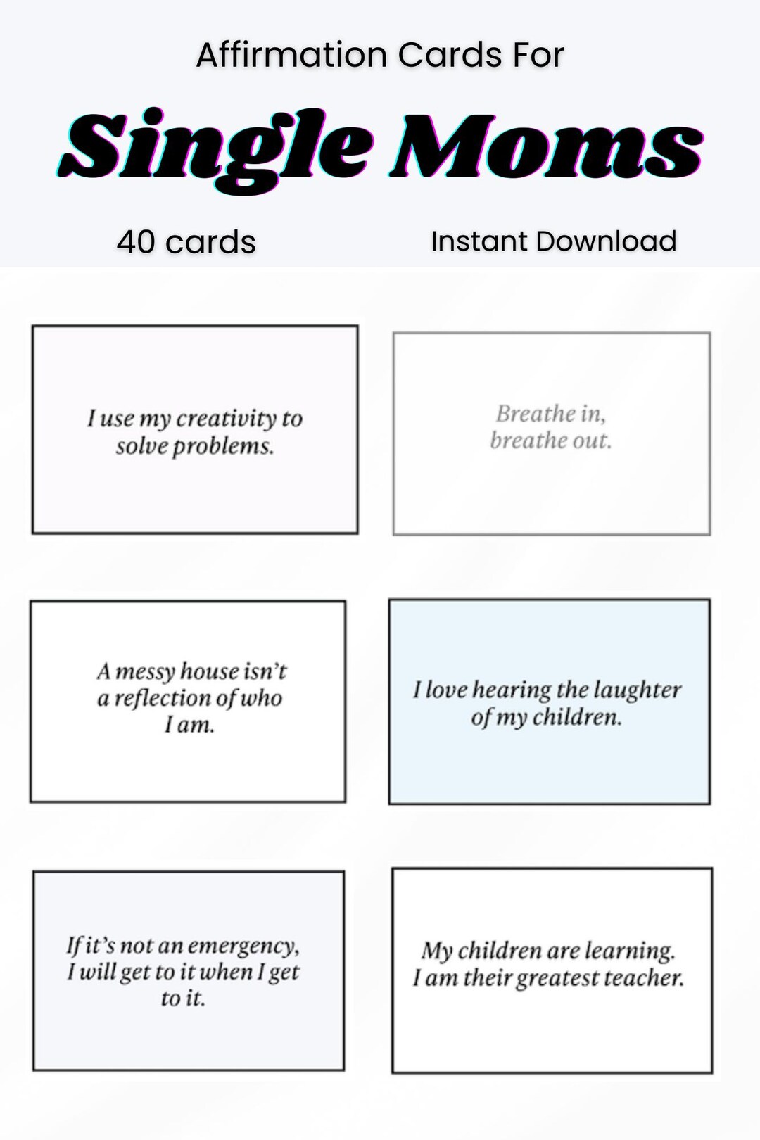 Affirmation Cards for Single Moms, Cards for Patience, Love, Acceptance ...
