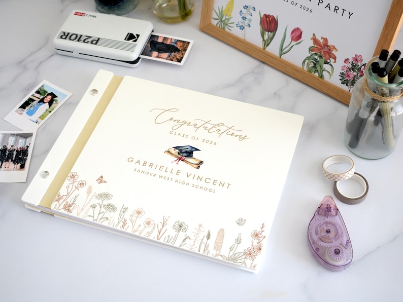Personalized 2026 Graduation Guest Book, Floral Grad Party Sign in Book ...