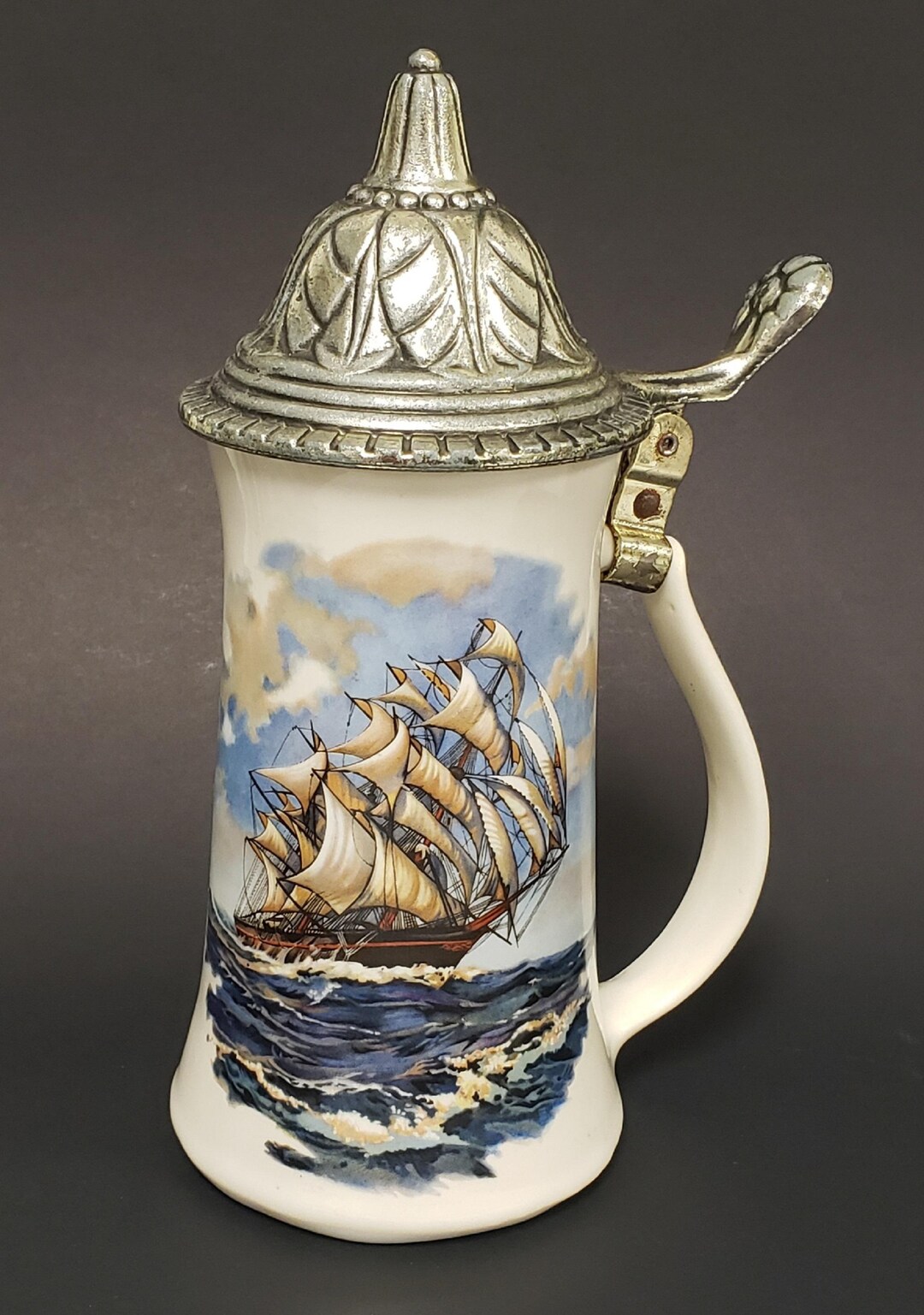 Vintage Nelson Mccoy Pottery Co. Clipper Ship Lidded Beer Stein 8.5 ...