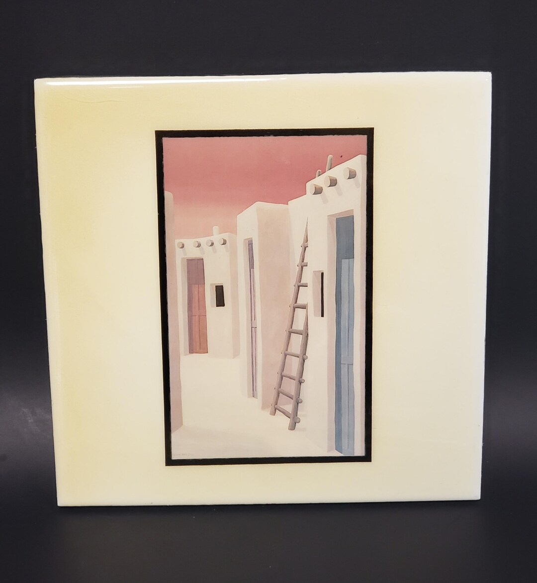 Vintage White Adobe Village Ceramic Tile Wall Hanging Signed Deborah ...