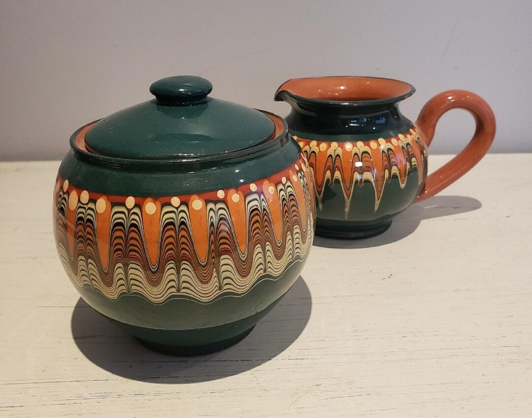 Vintage Troyan Bulgaria Pottery Hand Painted Green-brown Drip Glazed ...