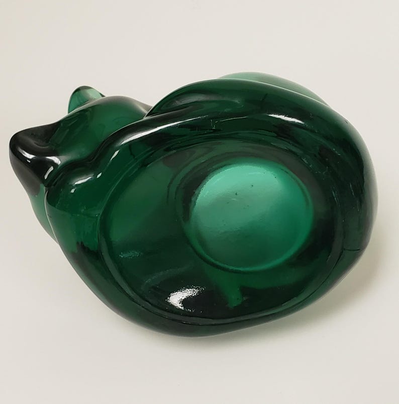 Vintage Indiana Glass Emerald Green Sleeping Cat Figure Tealight Candle ...