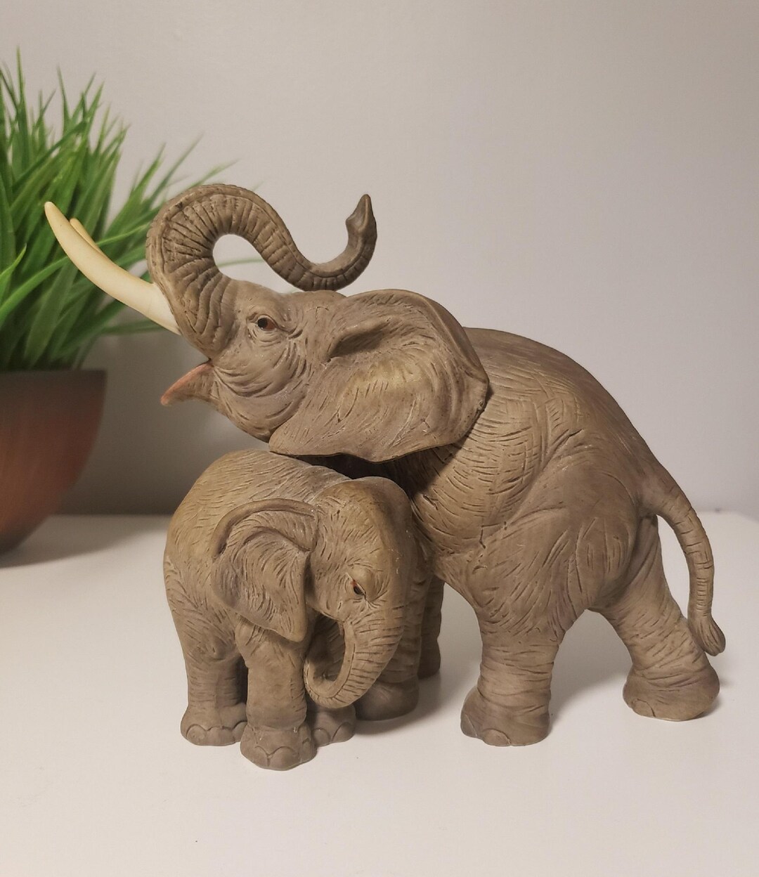 Andrea by Sadek #7870 Ceramic Trunk up Mother W/ Calf Elephant Figurine ...