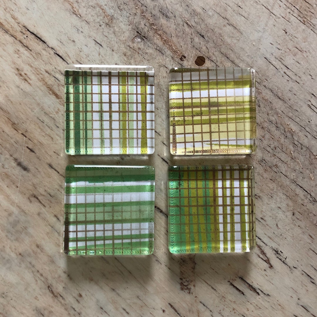 Green and Yellow Lines Square Glass Magnets Set of 4 - Etsy