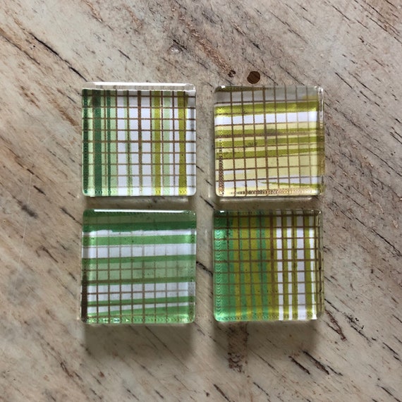 Green and Yellow Lines Square Glass Magnets Set of 4 | Etsy