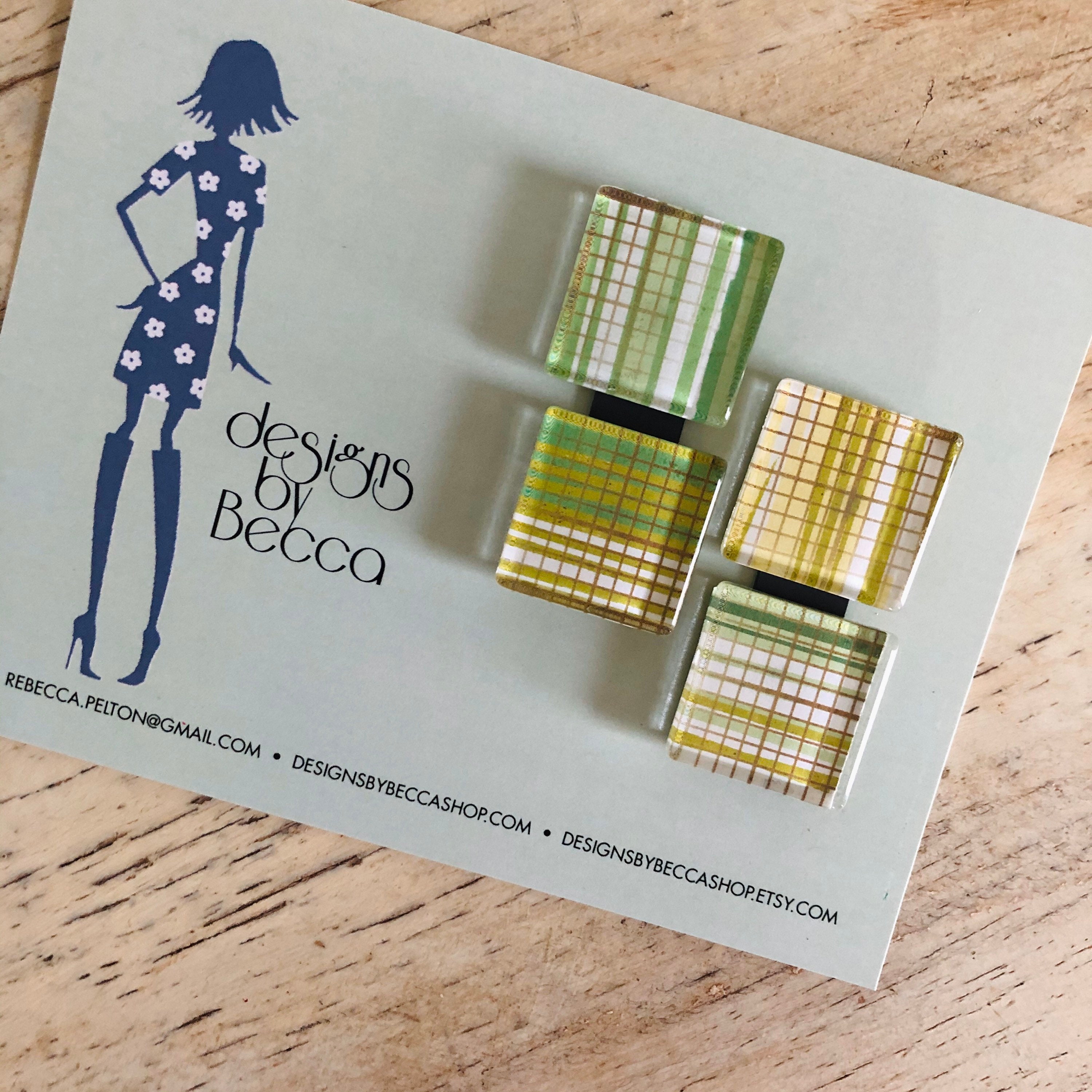 Green and Yellow Lines Square Glass Magnets Set of 4 - Etsy