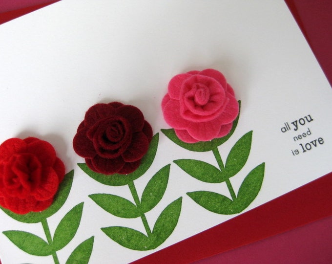 All You Need is Love With Three Roses Handmade Greeting Card - Etsy