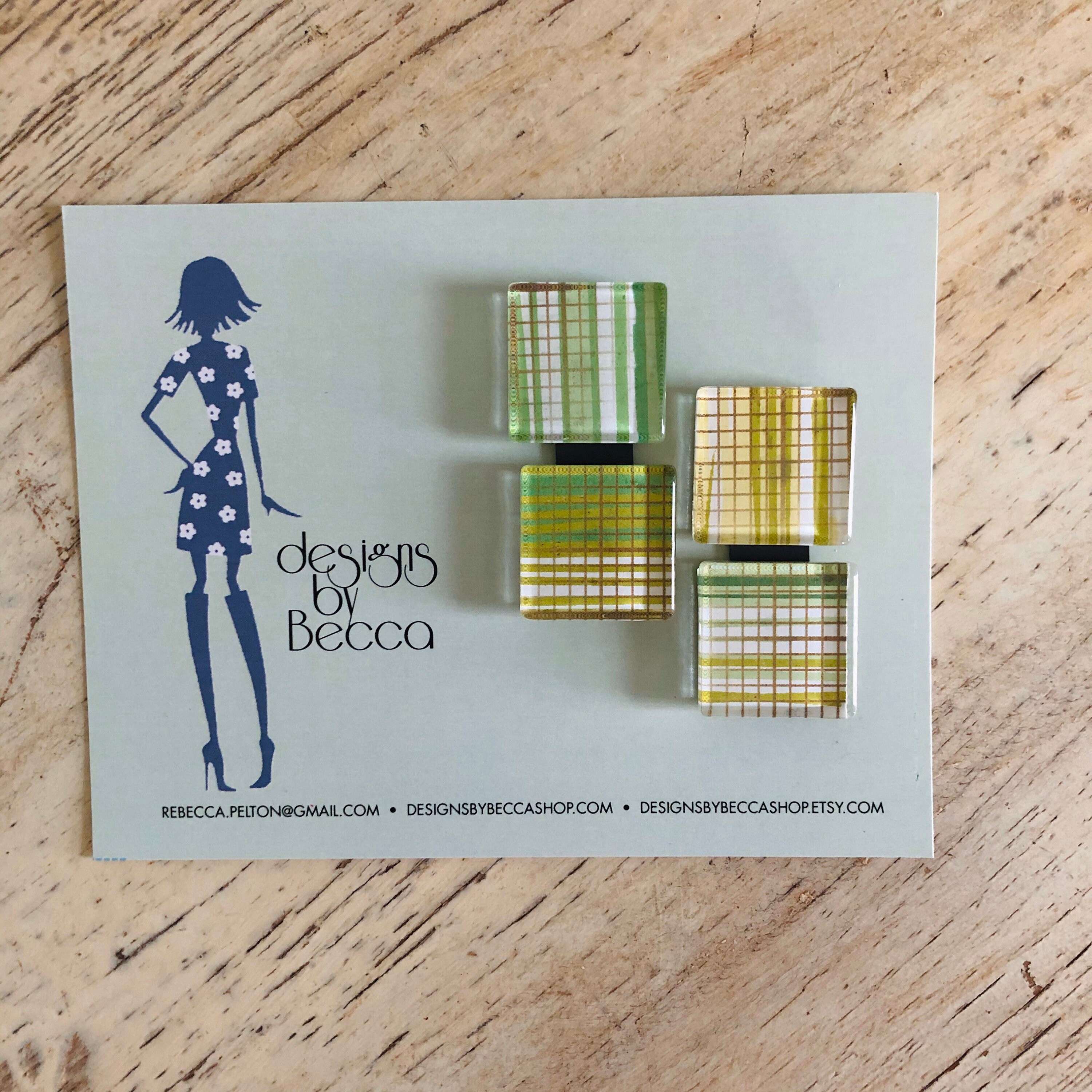 Green and Yellow Lines Square Glass Magnets Set of 4 - Etsy