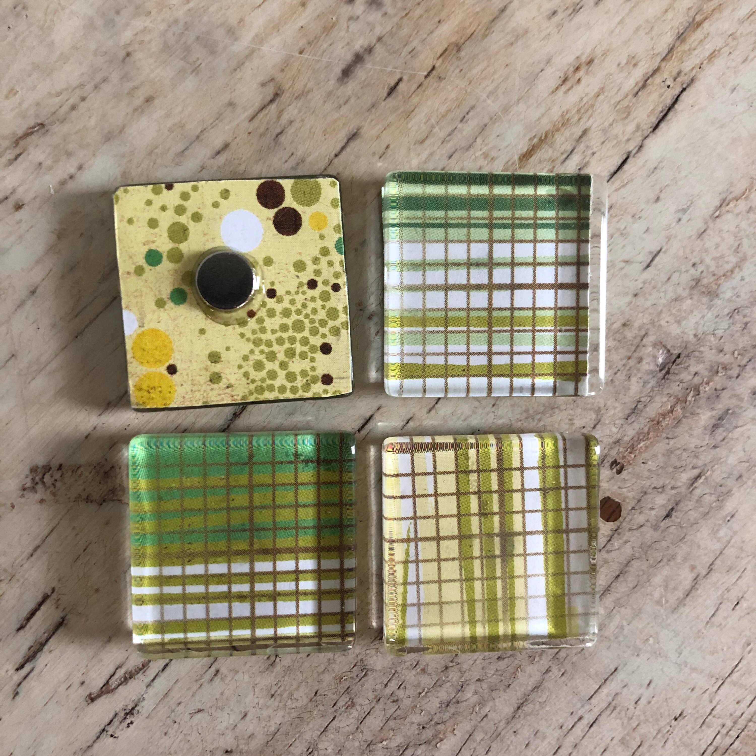 Green and Yellow Lines Square Glass Magnets Set of 4 - Etsy