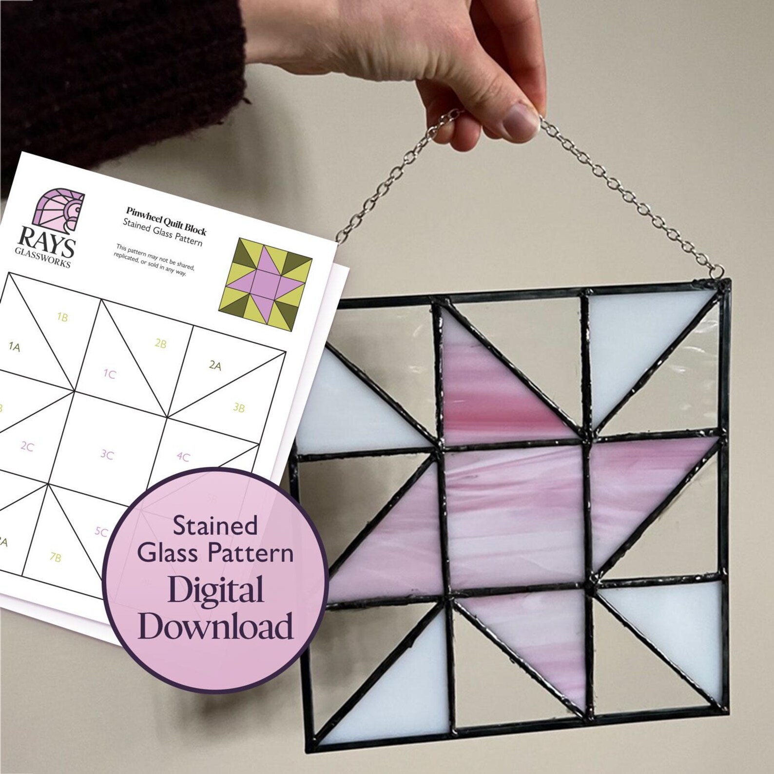 Pinwheel Quilt Block Stained Glass Pattern Digital Download - Etsy