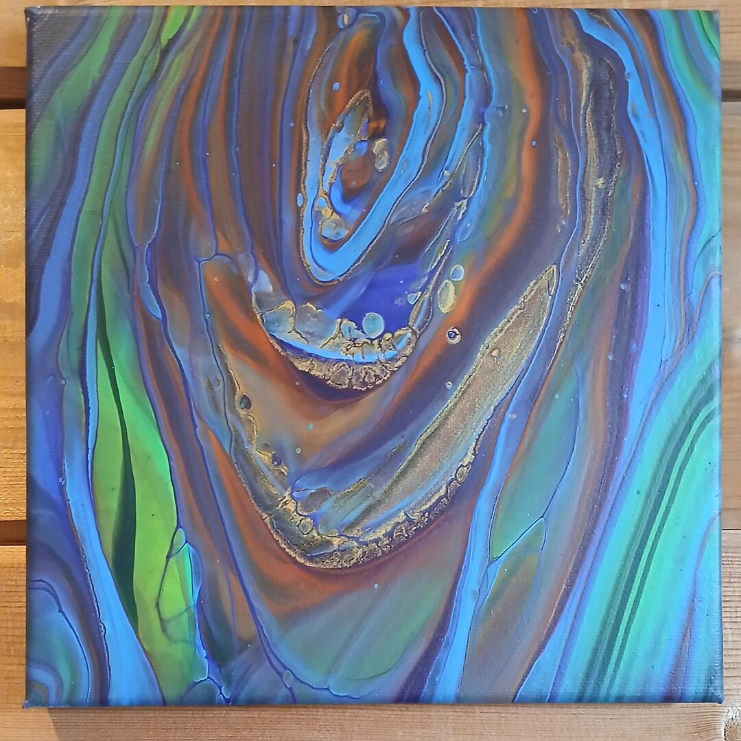 Acrylic Pour Painting, Ring Pour, Bright Colours, Metallic Gold, Wall ...