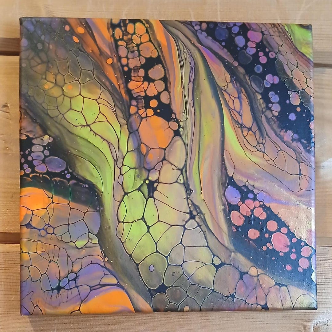 Acrylic Pour Painting, Swipe Technique, on Little Square Stretched ...