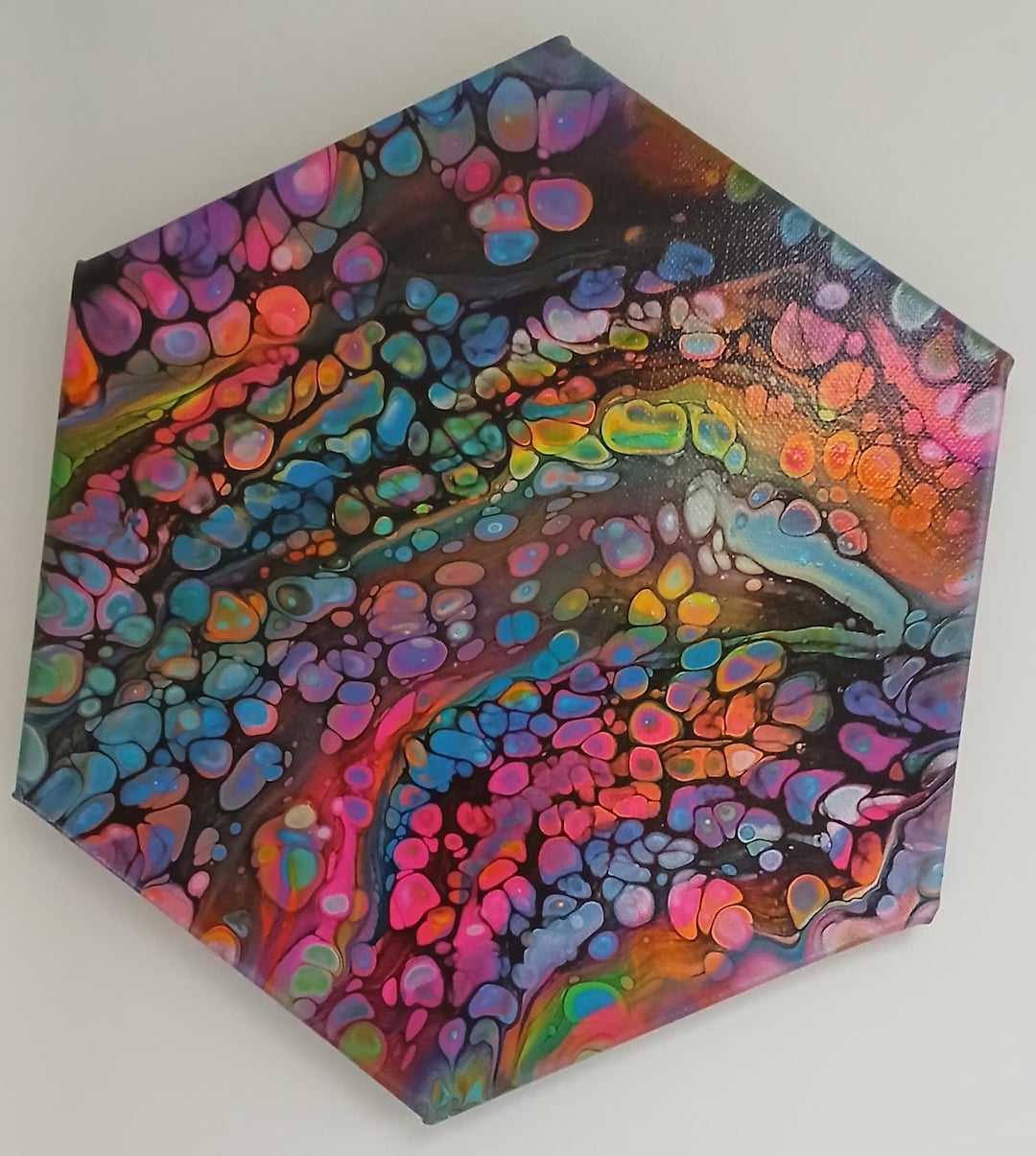 Acrylic Pouring, Swipe in A Rainbow of Colours, on Hexagon Shaped ...