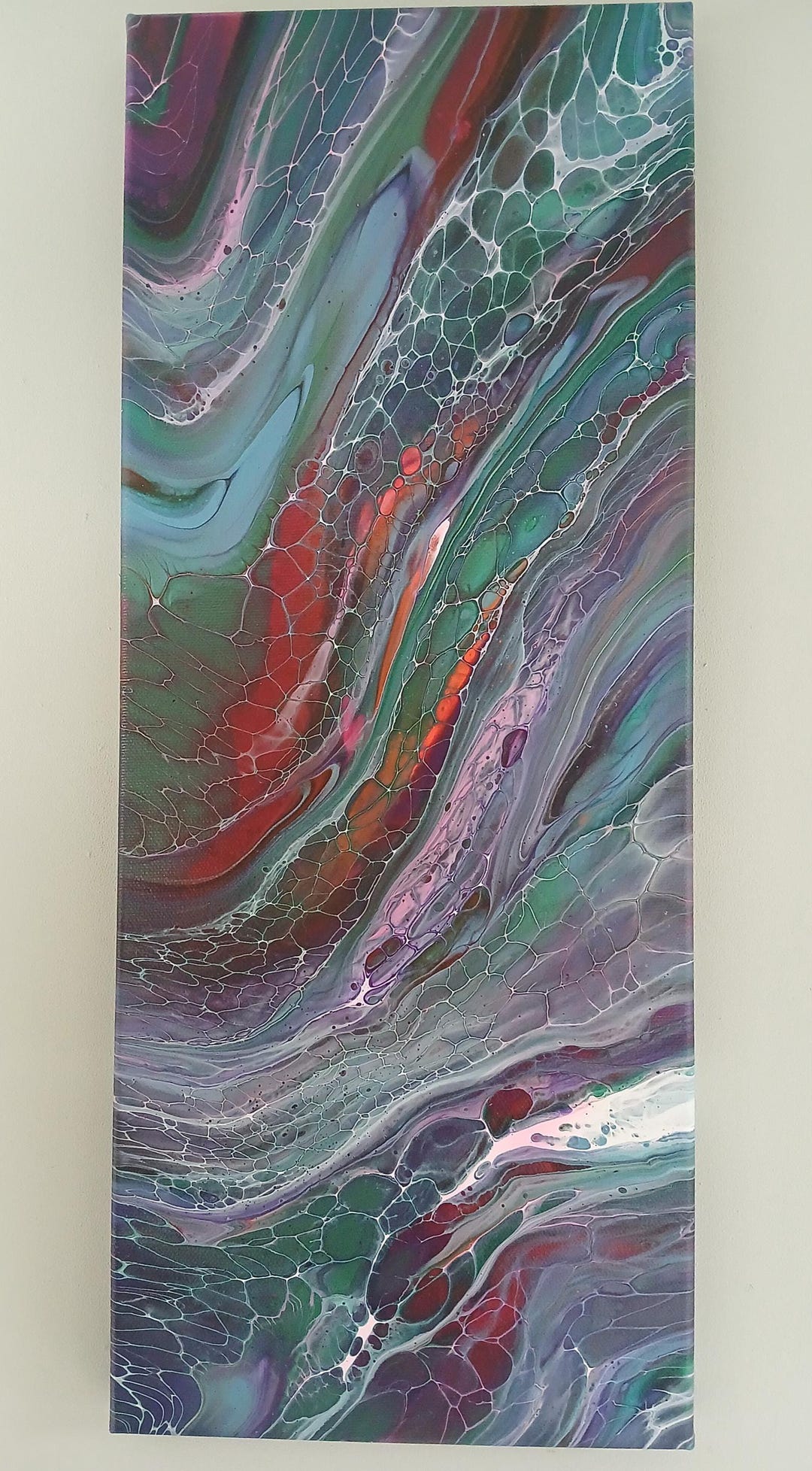 Acrylic Pouring, Swipe in White, Bright and Colourful Painting, on Long ...