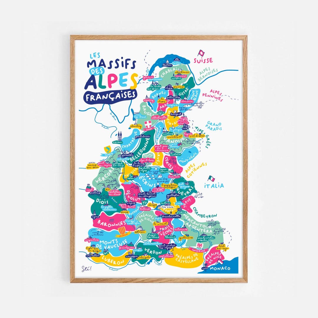 Poster "the Alps" / Map / France / Wall Art / Art Print / Decoration ...