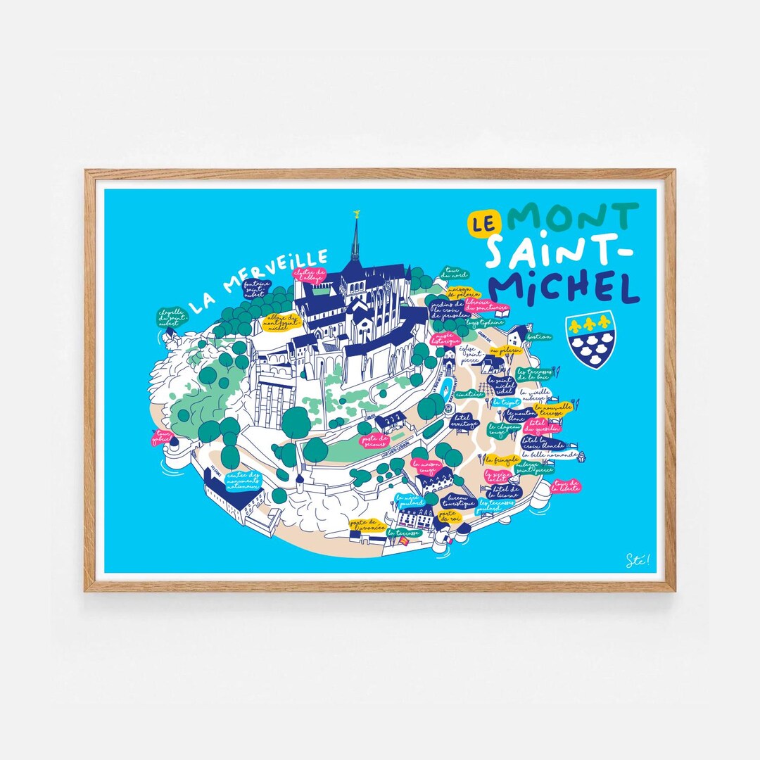Poster mont-saint-michel / Map / Illustration / Decoration / Normandy ...
