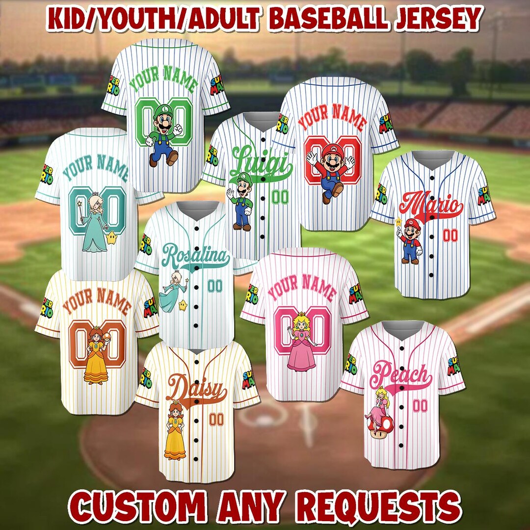 Personalized Super Mario Baseball Jersey, Super Mario Luigi Daisy Peach ...