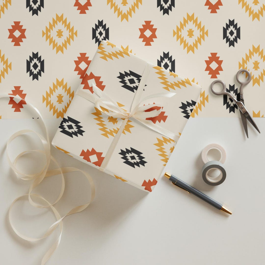 Southwestern Pattern Wrapping Paper Sheets (set of 3) - Cream Tribal ...