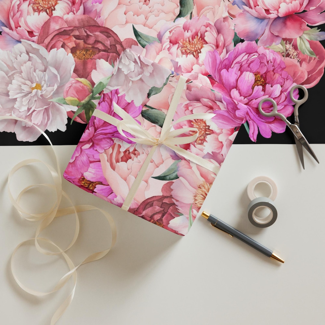 Peonies Wrapping Paper Sheets: Multi-color Floral Gift Wrap (set of 3 ...