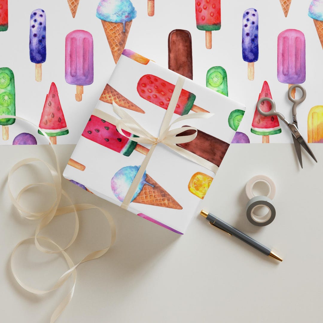 Ice Cream & Popsicles Wrapping Paper Sheets: Fun Summertime Gift Wrap ...