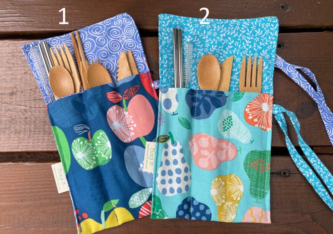 Reusable Bamboo Cutlery and Roll up Carrying Pouch - Flatware Carrying ...