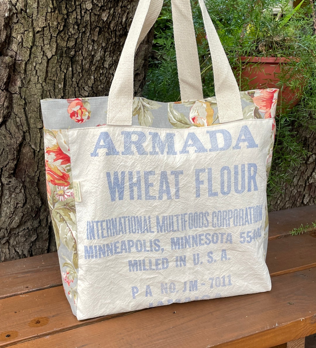Vintage Cotton Flour Sack Tote - Old Fashioned Flour Sack - Flour Bag ...