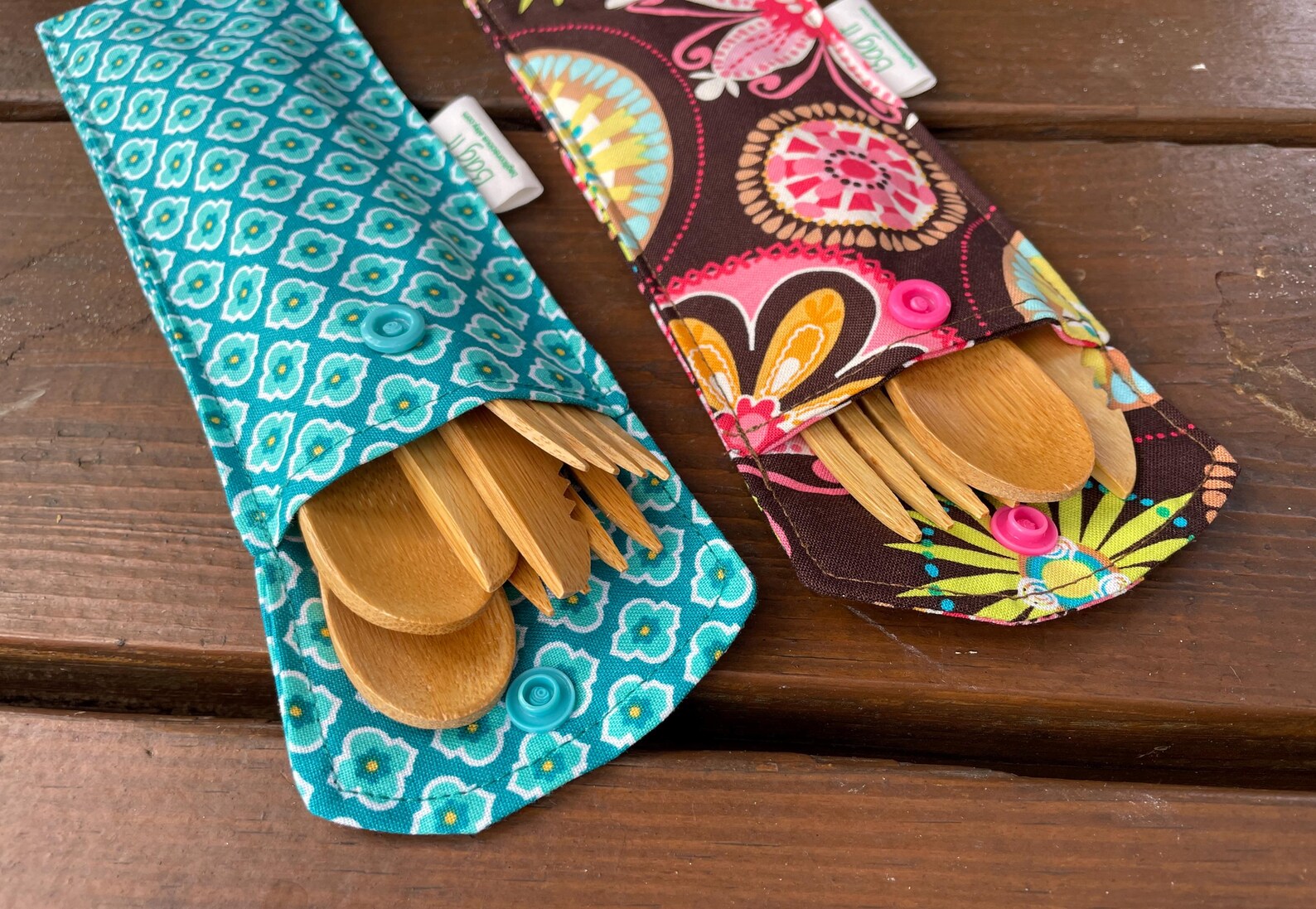 Travel Carrying Pouch and Bamboo Cutlery - Picnic Cutlery Case - Fabric ...