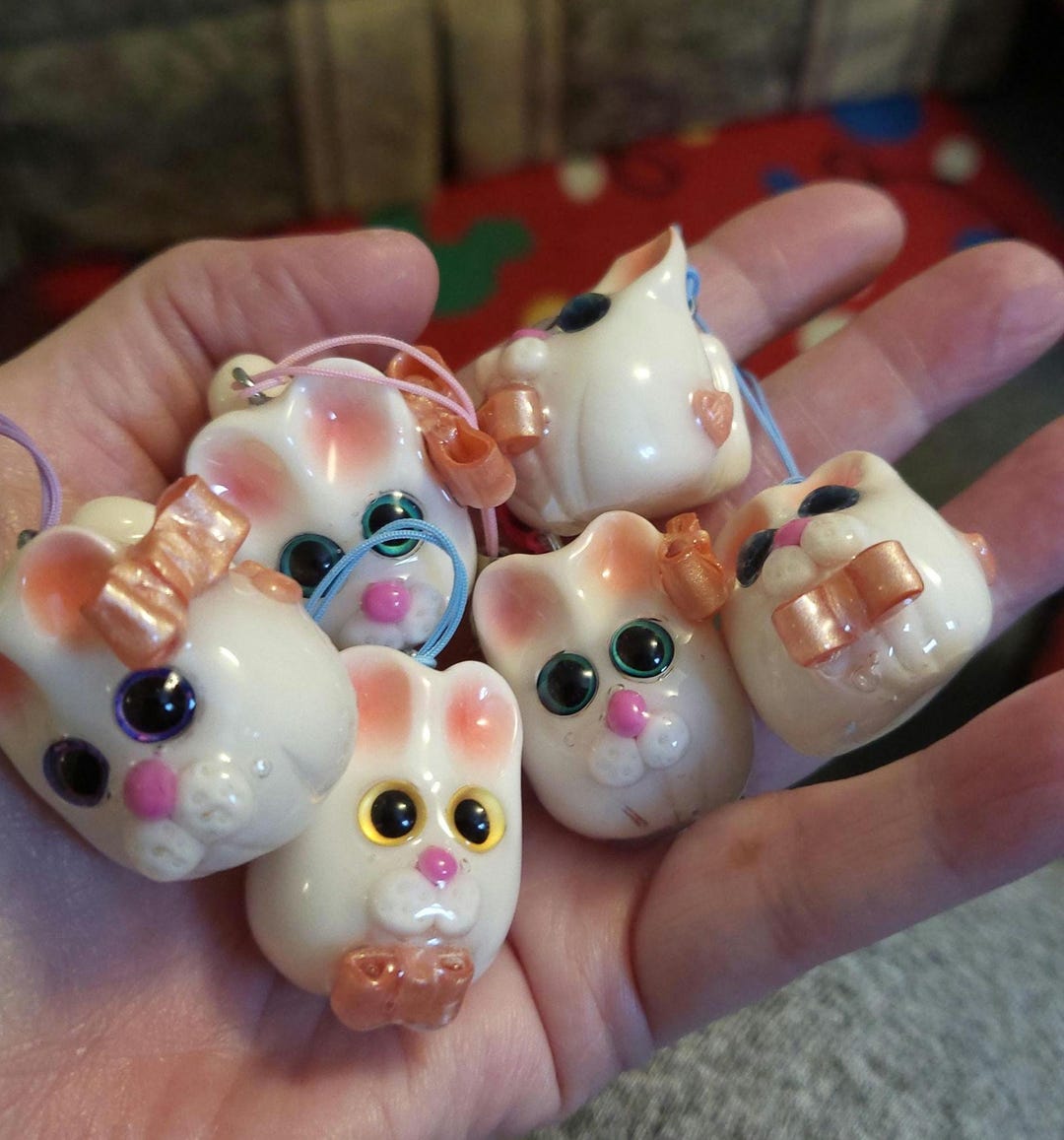 POLYMER CLAY KITTEN Trinket Charms for Keys, Purse, Backpack. Giftable ...