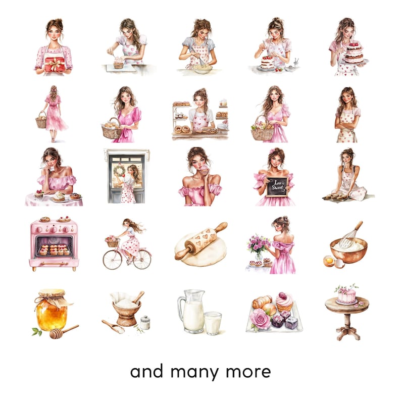 Watercolor Bakery Clipart Kawaii Clipart Baker PNG Baking Graphics ...