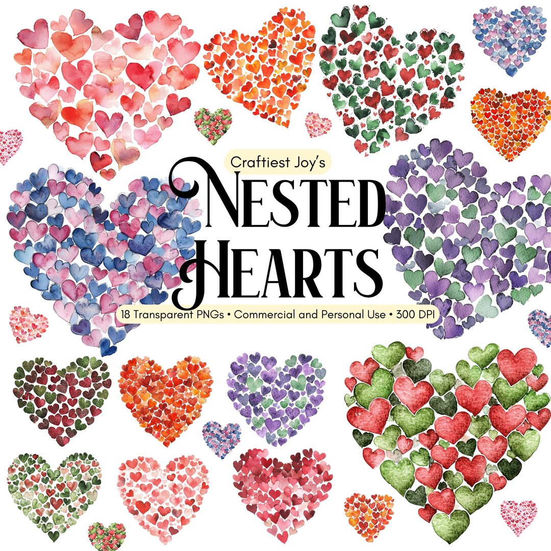 Watercolor Heart Clipart Nested Heart Shape Pngs Sweet Valentines Day ...
