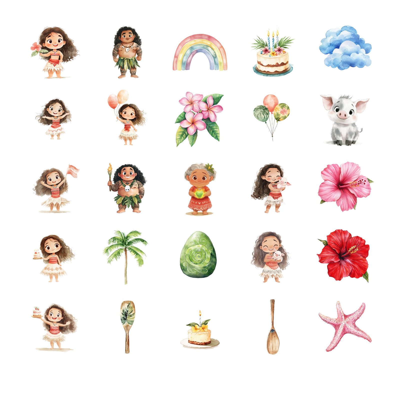 Cute Polynesian Princess Moana Clipart Cute Hawaiian Moana Birthday ...