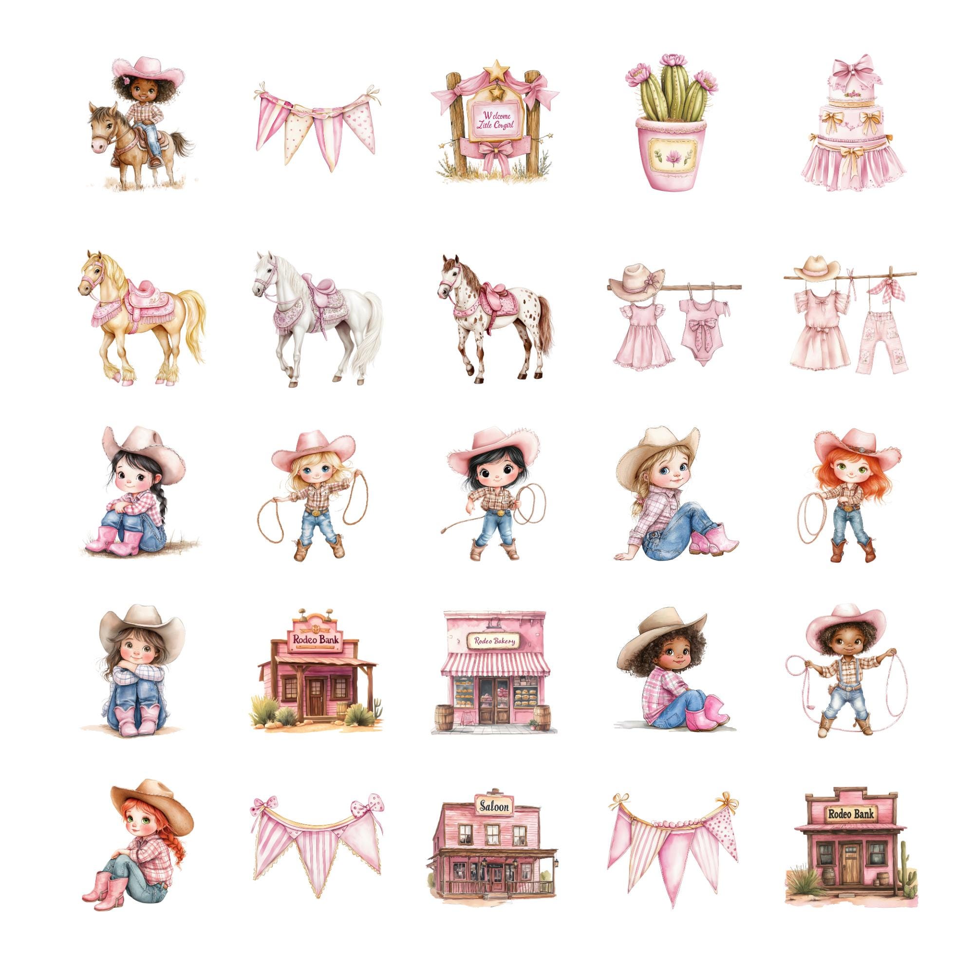 Cute Pink Cowgirl Clipart PNG Baby Cowgirl Clipart Bundle Wild West ...