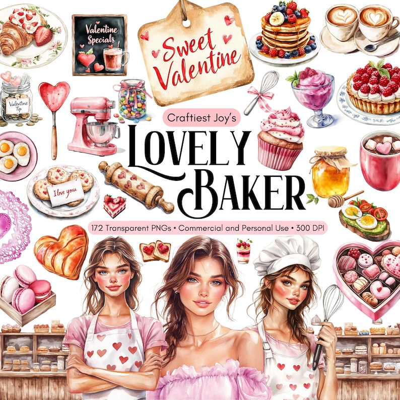 Watercolor Bakery Clipart Kawaii Clipart Baker PNG Baking Graphics ...