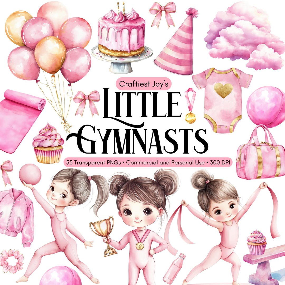 Digital Watercolor Girls Gymnastics Clipart Baby Shower Nursery Clipart ...